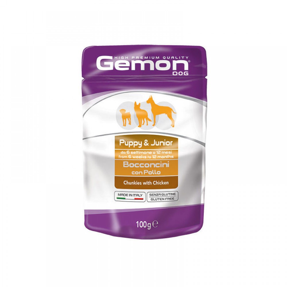 Gemon Dog Pouch All Breeds Puppy and Junior Chunkies with Chicken 100 g
